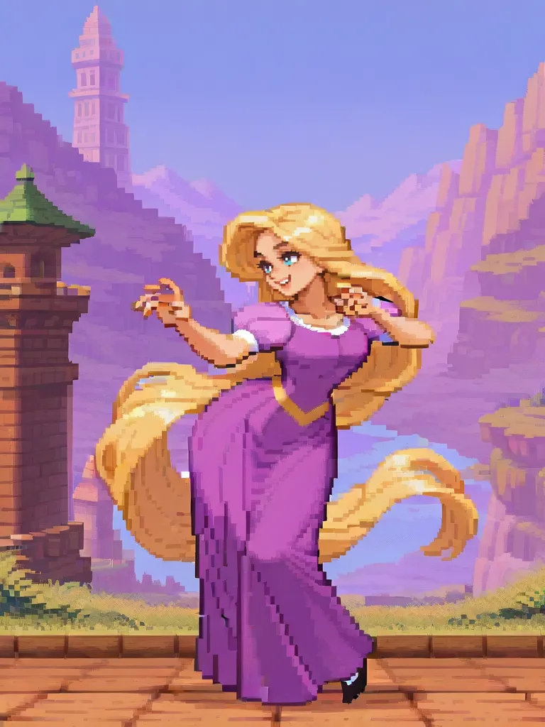 Pixel Art Rapunzel in Fighting Stance - AI Image Gallery | Diffus