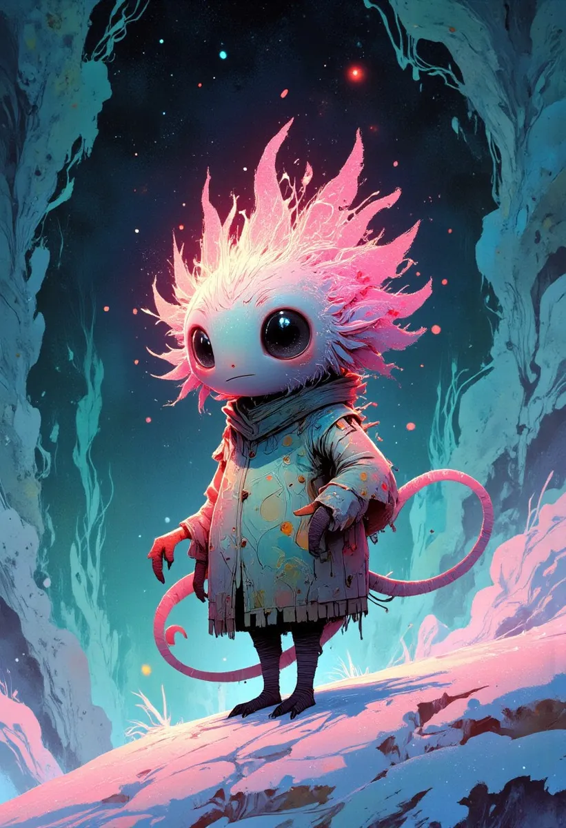 Big-eyed Creature in Prismatic Ice Cave - AI Image Gallery | Diffus