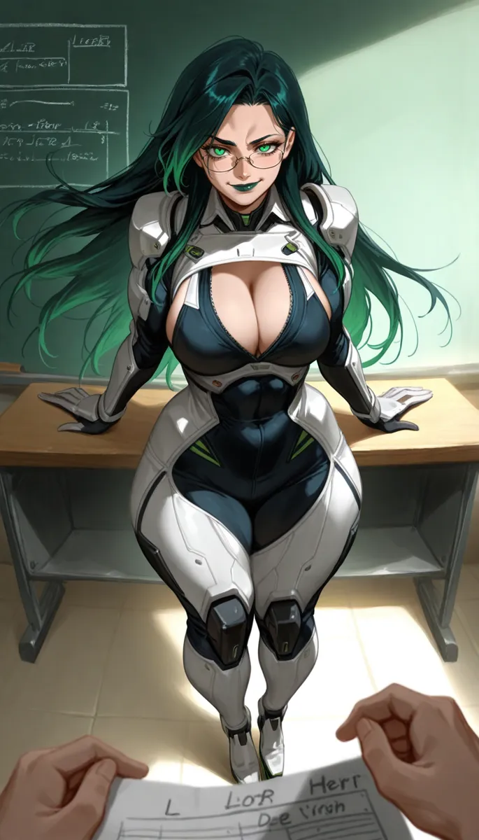 Profesora con Armadura de Ciencia Ficción y Cabello Verde - Galería de Imágenes AI | Diffus