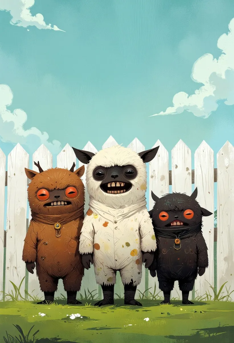 Fugglers Fluffy Creatures in Front of White Fence - AI Image Gallery ...