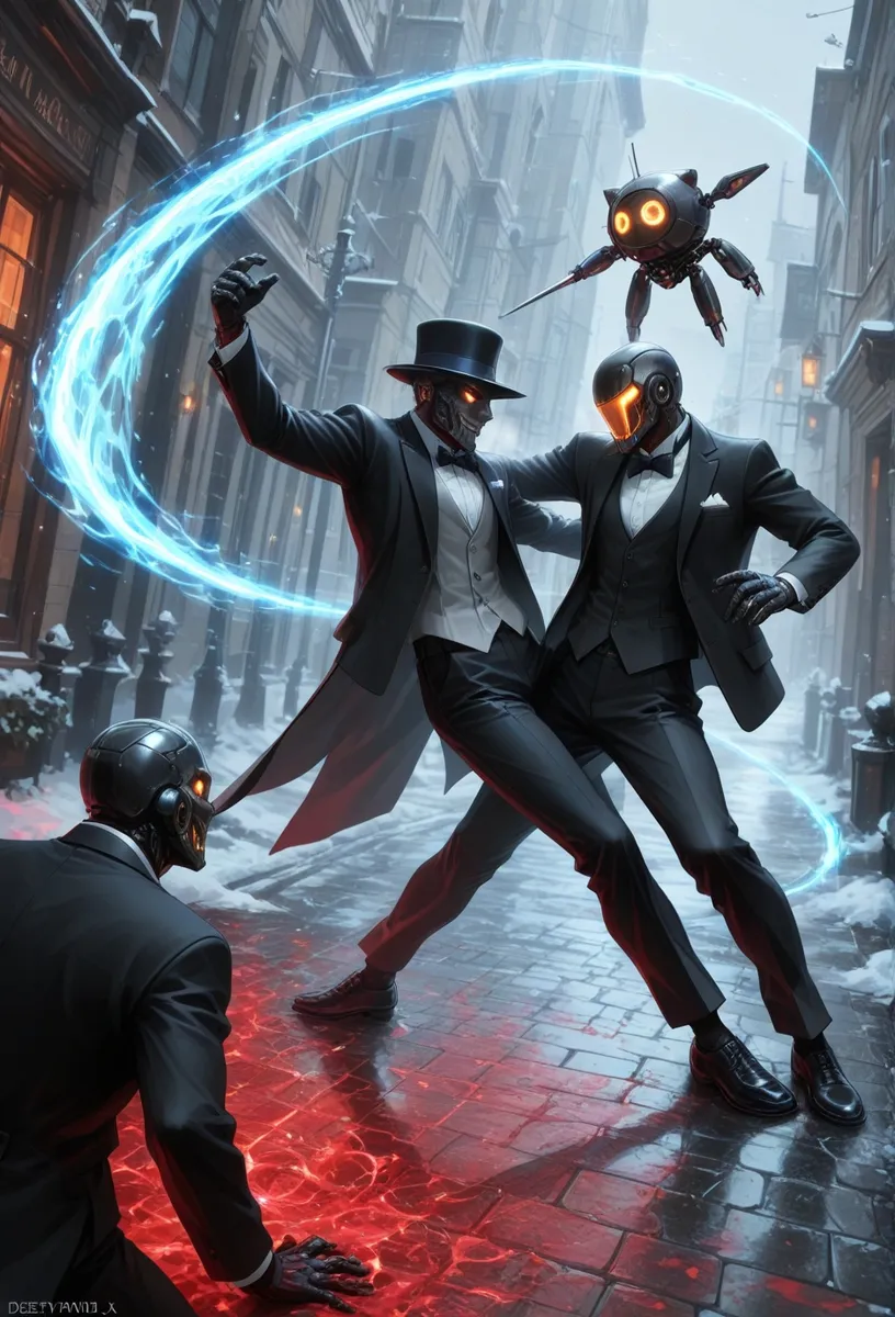 Non-Humanoid Robots Fighting in Tuxedos - AI Image Gallery | Diffus