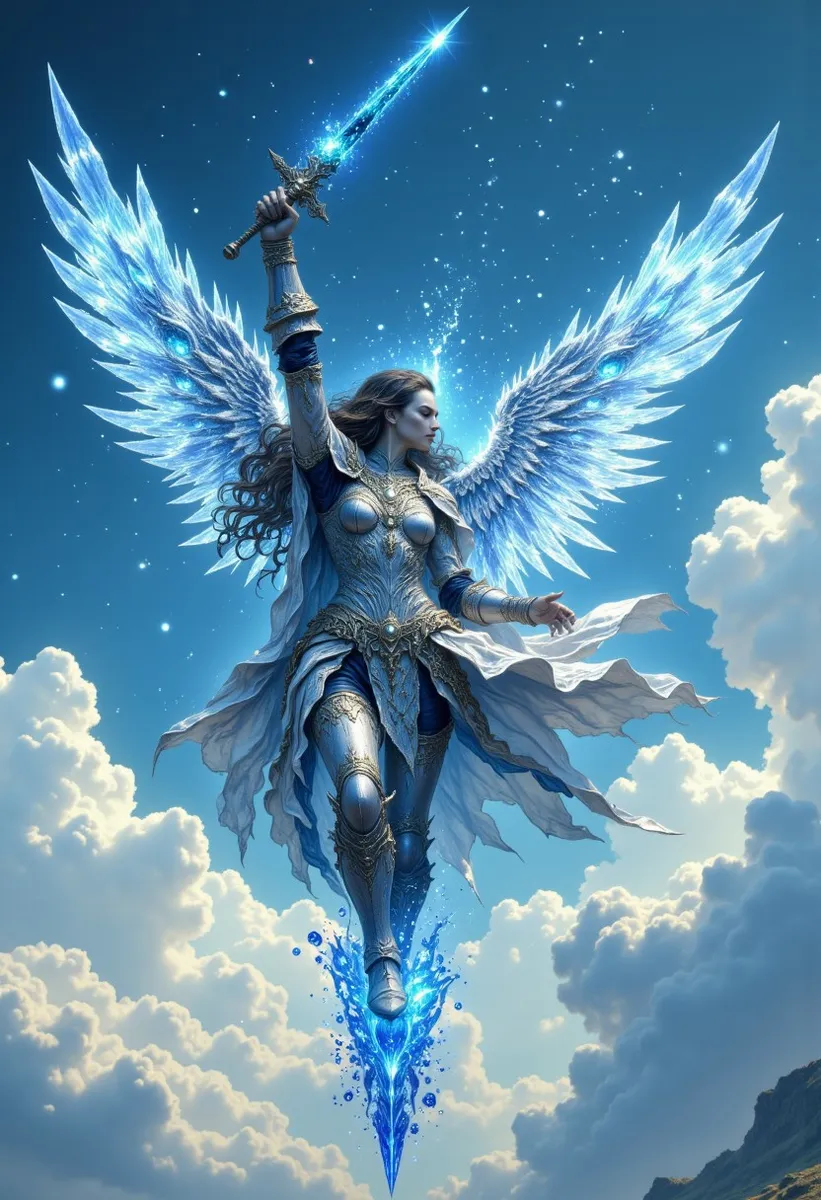 Norse Valkyrie Soaring with Enchanted Sword - AI Image Gallery | Diffus