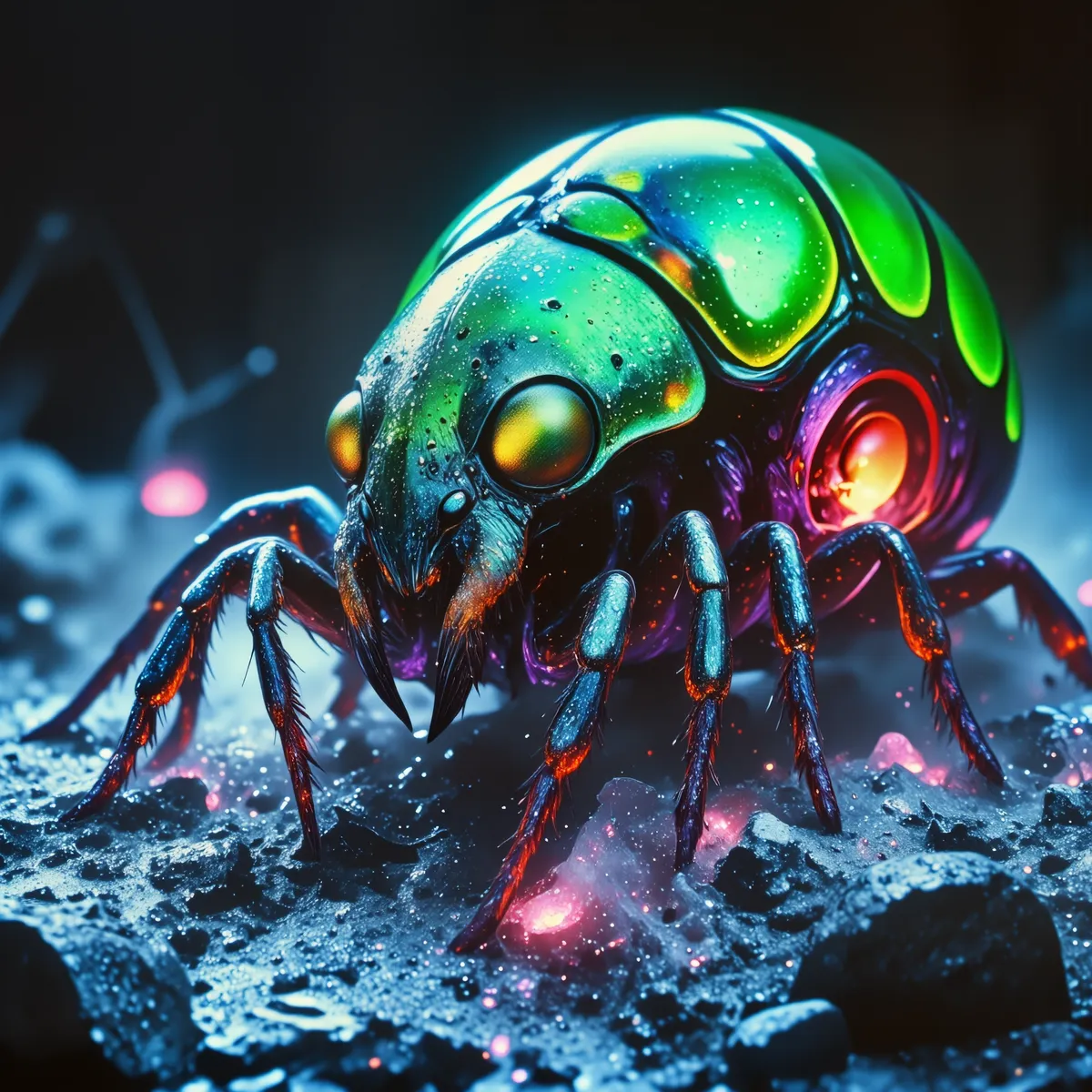 Alien Creature with Bioluminescent Iridescent Exoskeleton - AI Image ...