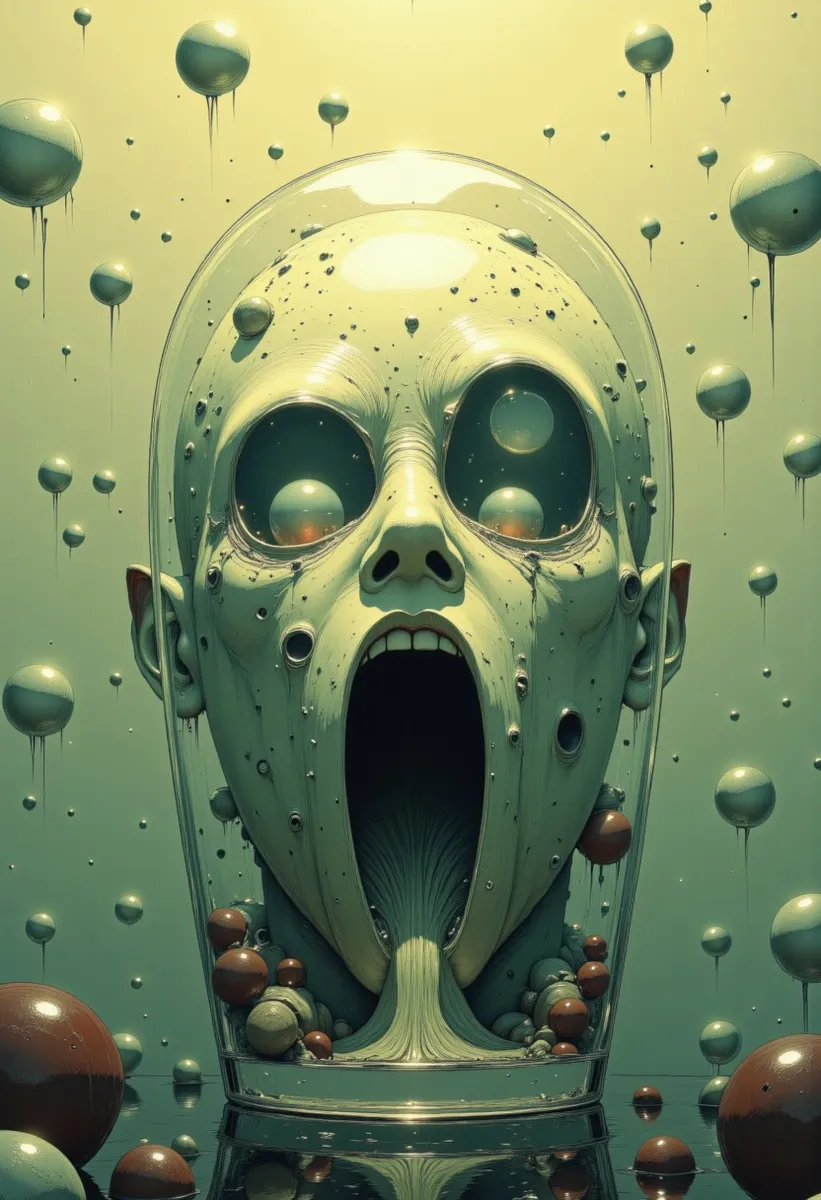 Surreal Face Sculpture with Floating Spheres - AI Image Gallery | Diffus