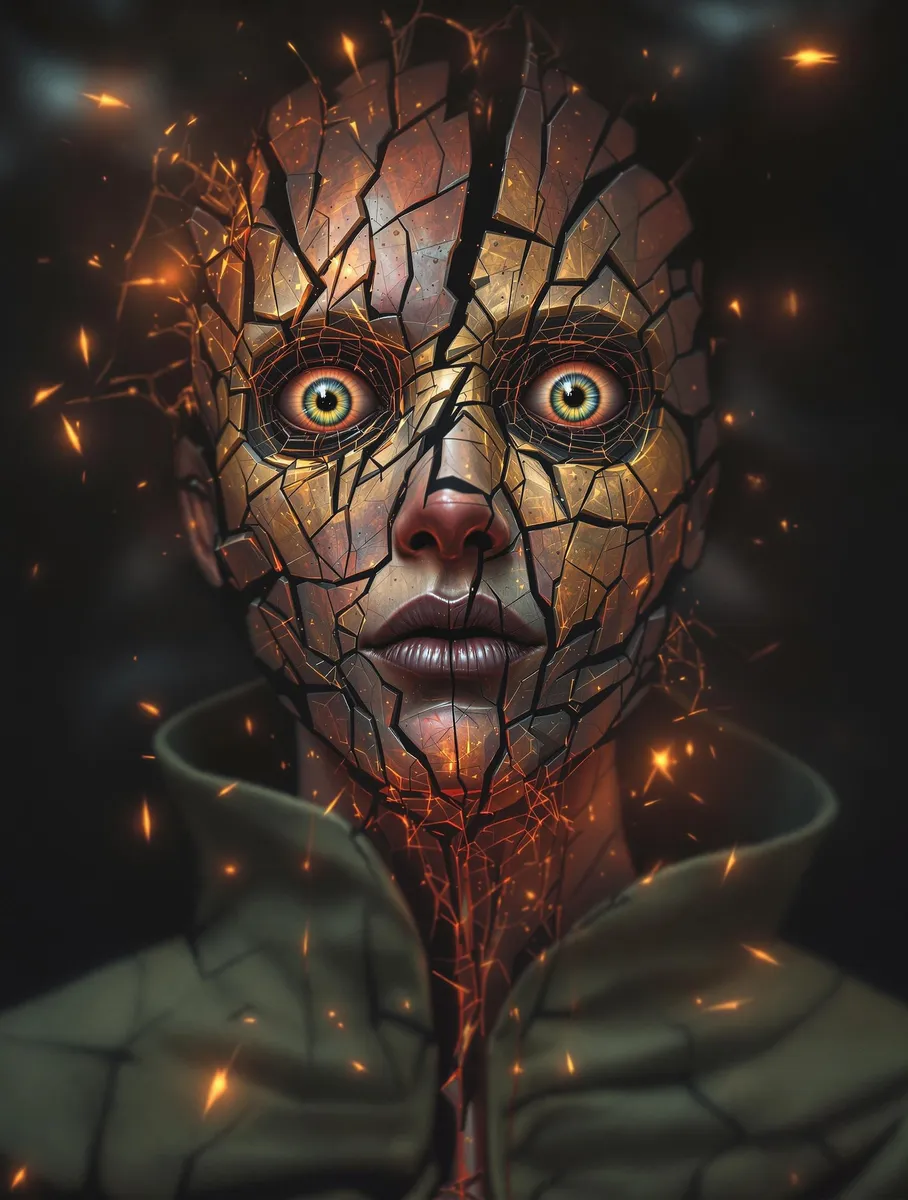 Cracked Face Unmasking Emotional Depth - AI Image Gallery | Diffus