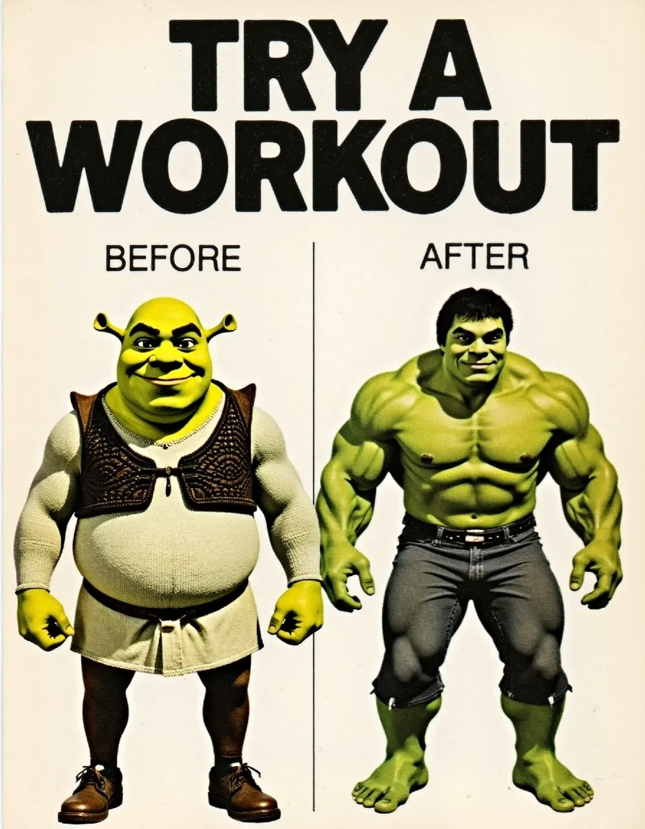 Workout Before and After with Shrek and Hulk - AI Image Gallery | Diffus