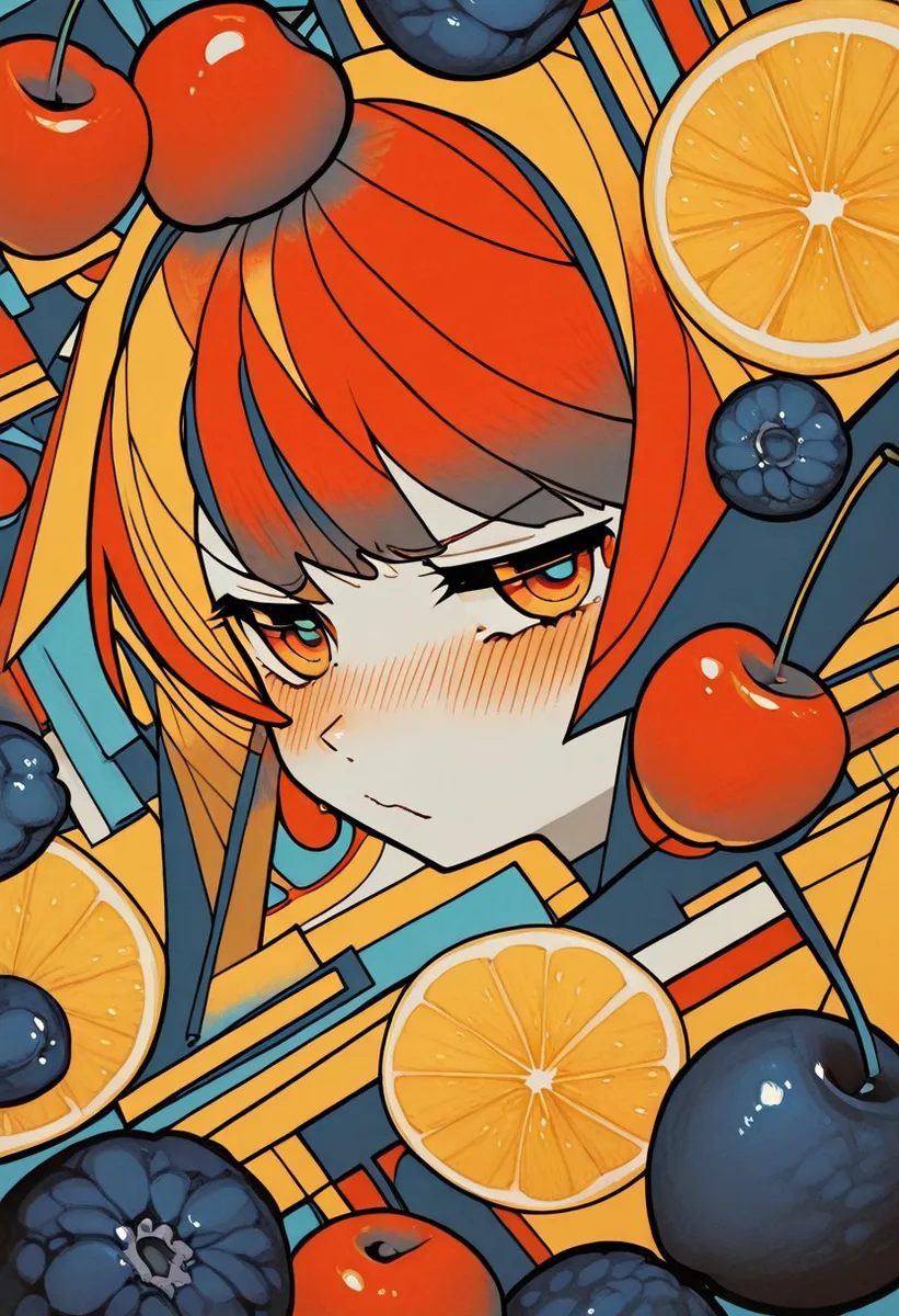 Cubism Close-up of Blushing Tsundere with Fruit - AI Image Gallery | Diffus