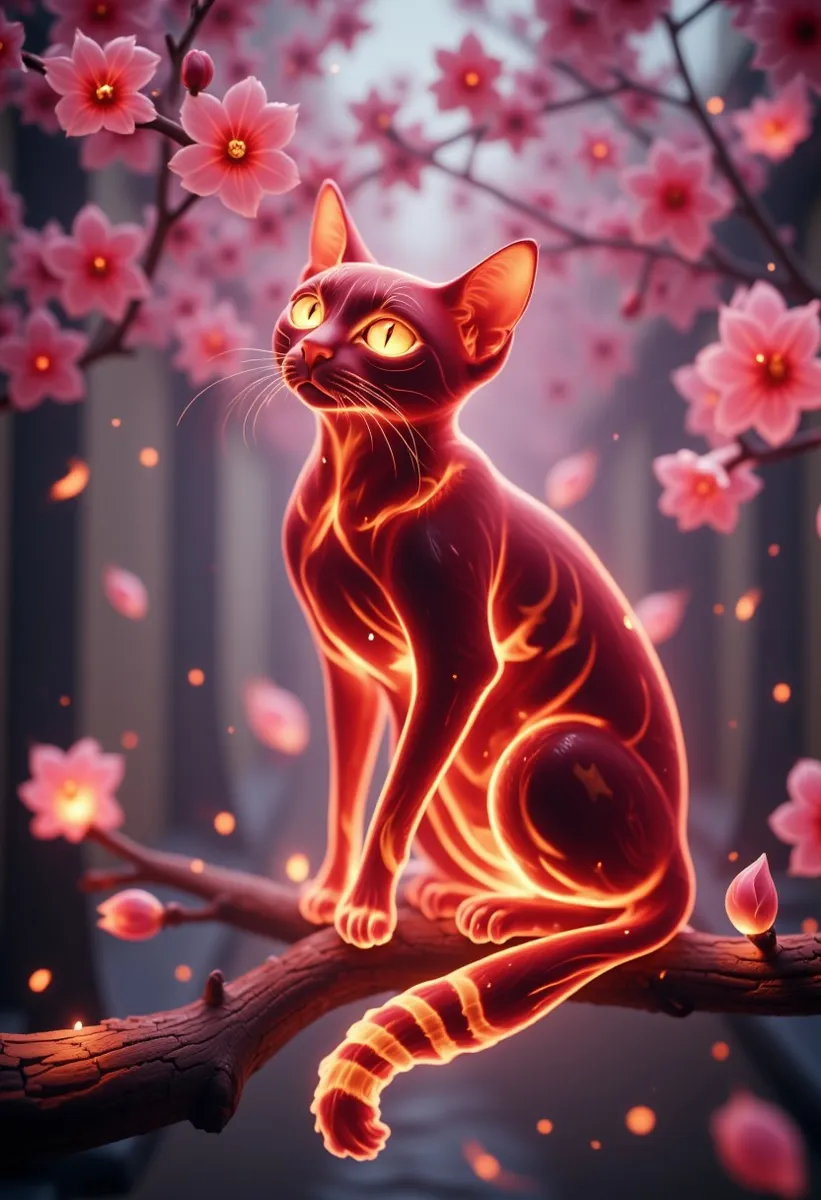 Glowing Cat Meditating on Cherry Blossoms - AI Image Gallery | Diffus