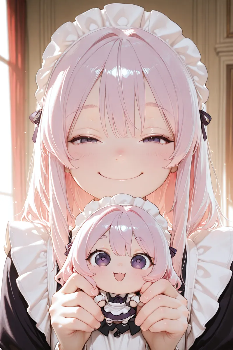 CivChan Happy Maid Holding Chibi Doll - AI Image Gallery | Diffus