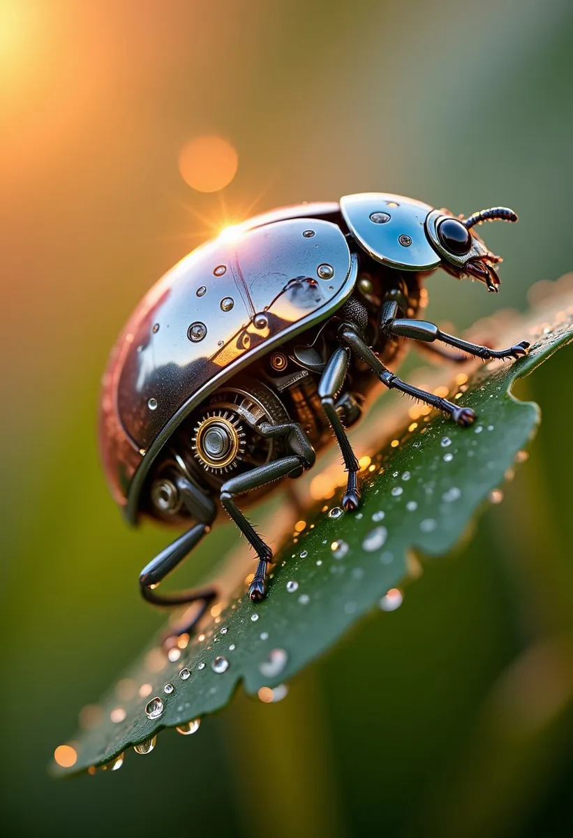 Mechanical Ladybug Macro Closeup at Sunrise | Diffus