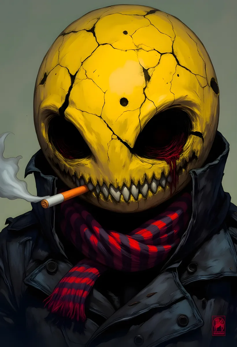 Cracked Smiley Face with Menacing Punk Grin - AI Image Gallery | Diffus