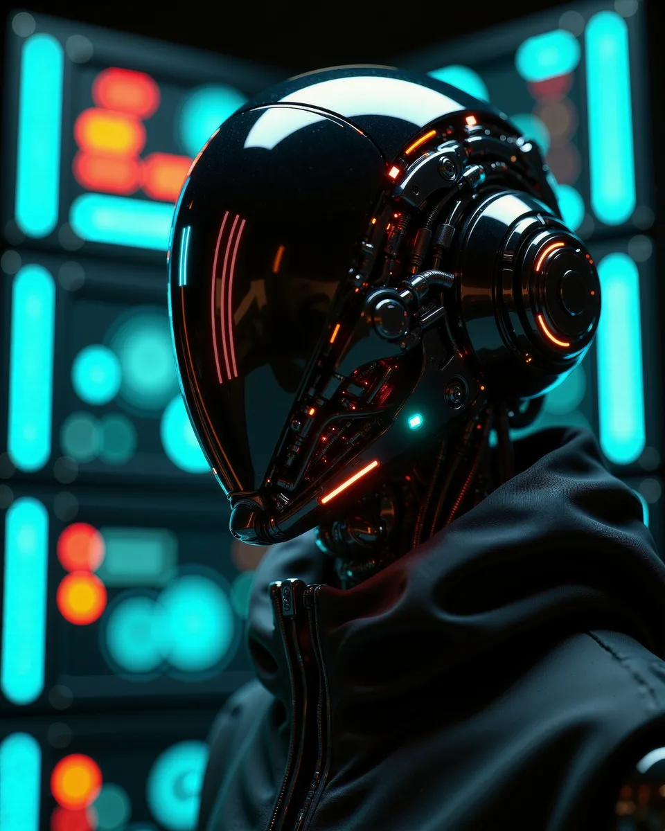 Cyberpunk Faceless Android with Reflective Mask - AI Image Gallery | Diffus