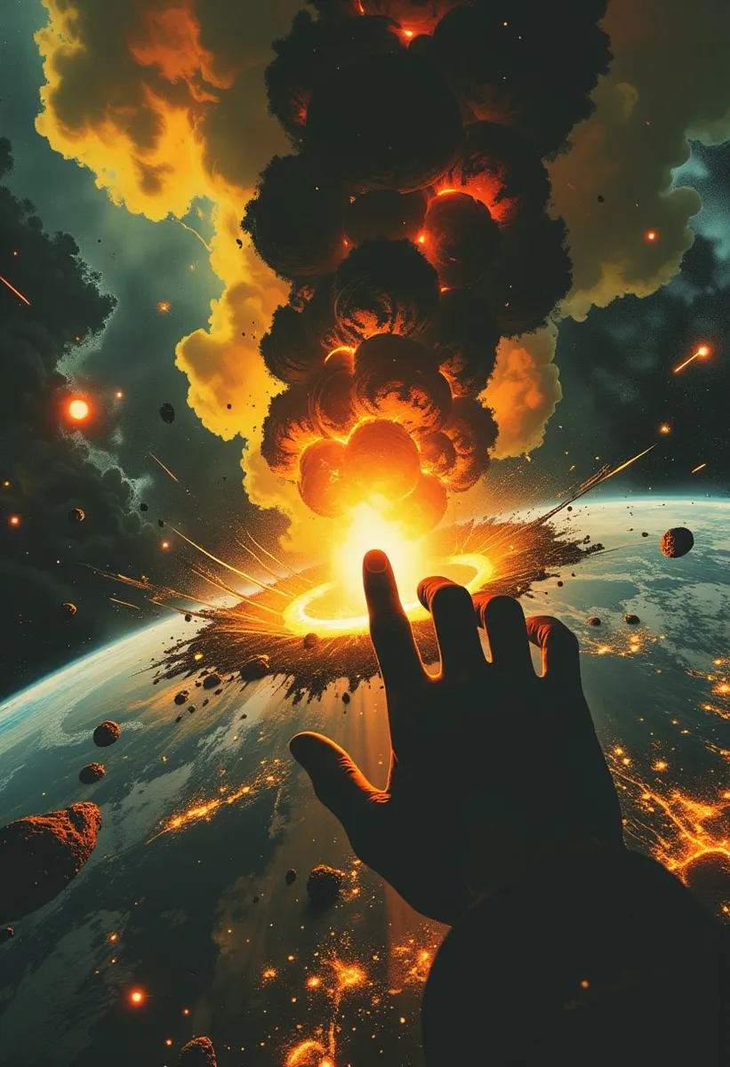 Asteroid Impact on Earth with Human Hand in Orbit - AI Image Gallery ...