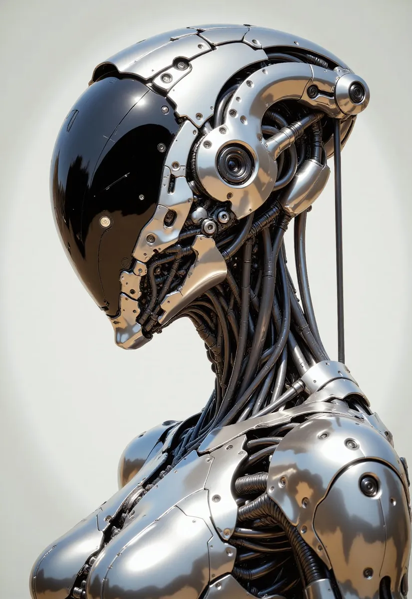 Hyper Realistic Female Cyborg in Chrome Suit - AI Image Gallery | Diffus