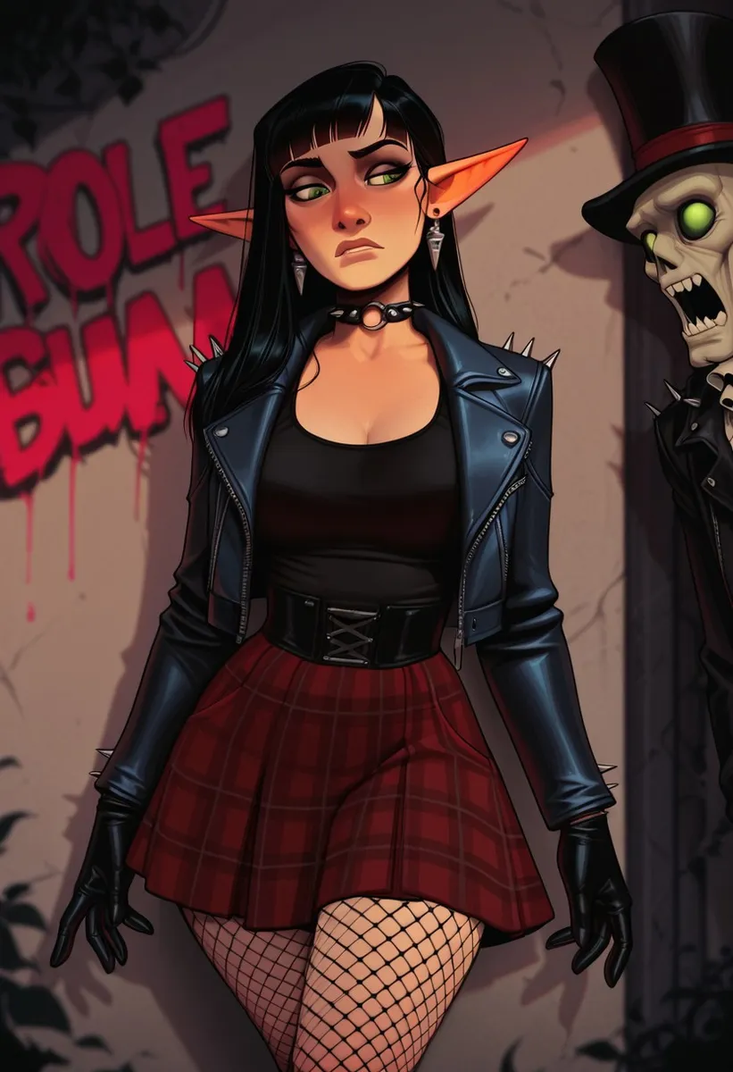 Goth Elf Female in Red Plaid Skirt - AI Image Gallery | Diffus