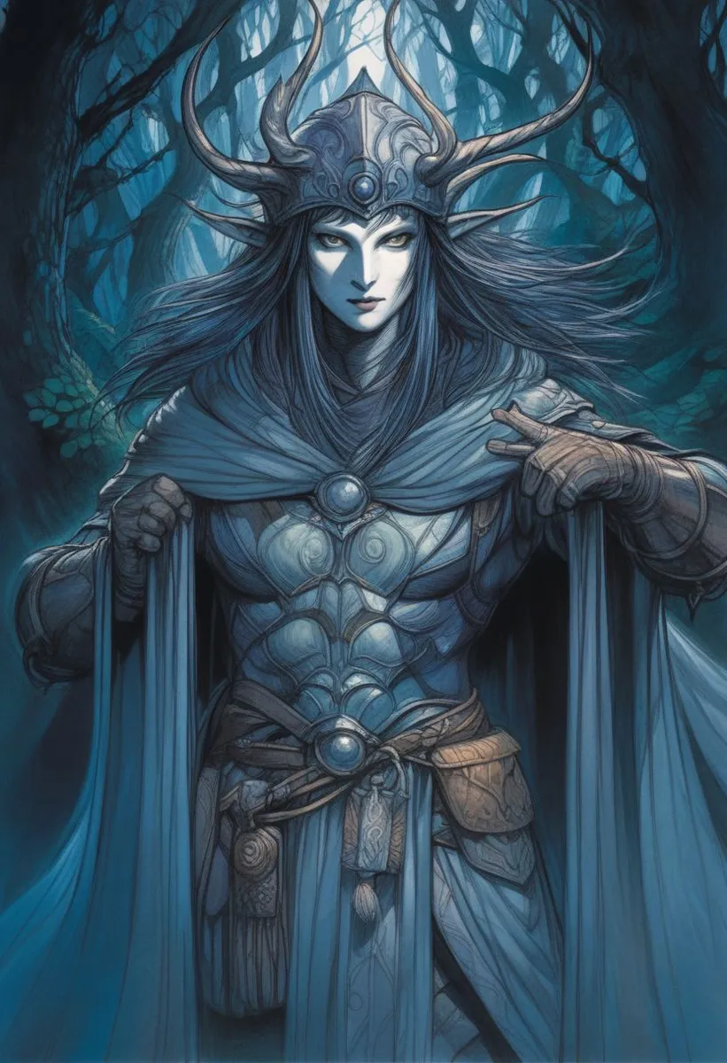 Druida Elfo del Bosque con Armadura Detallada por Amano Yoshitaka ...