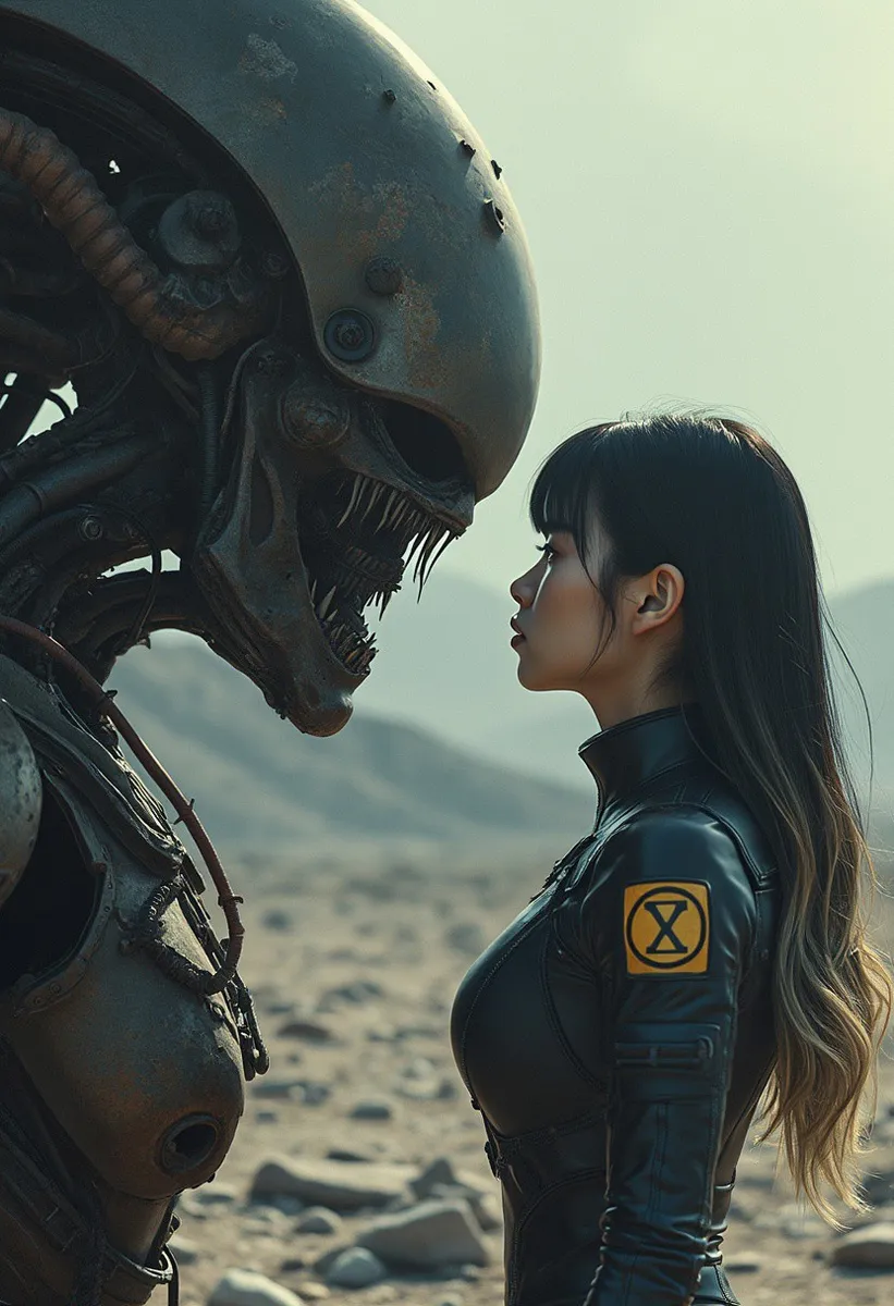 Giant Alien Mecha Meets Woman in Spacesuit - AI Image Gallery | Diffus