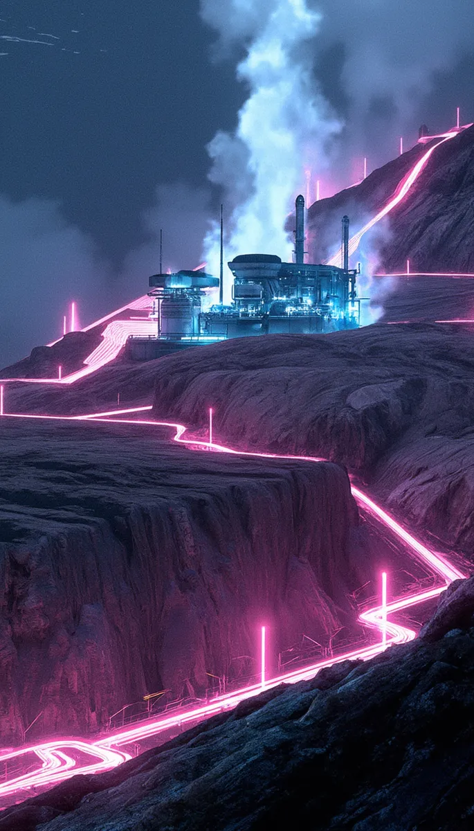 Geothermal Power Station with Neon Lighting - AI Image Gallery | Diffus