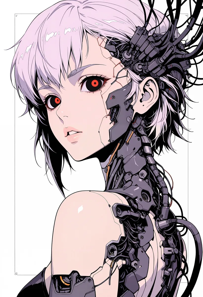 Cyborg Gynoid with Red Eyes Closeup - AI Image Gallery | Diffus