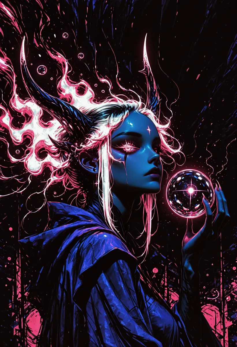 Demon Girl With Glowing Hair Holding Orb Ai Image Gallery Diffus