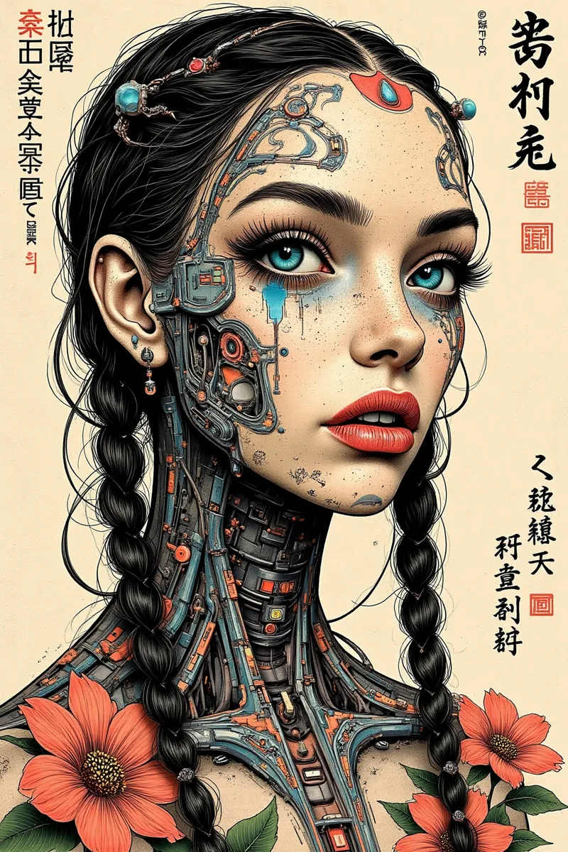 Retro-Futurism Cyborg Girl with Blue Eye - AI Image Gallery | Diffus