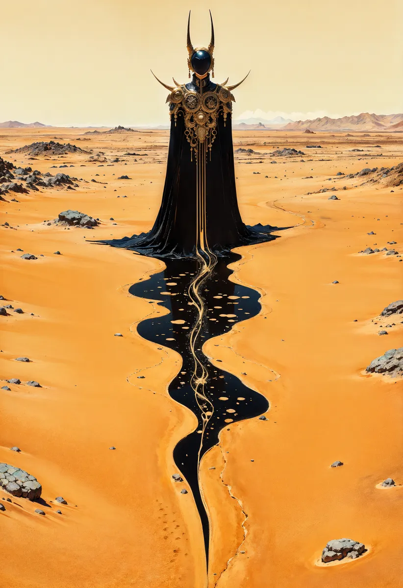 Surreal Desert Figure with Elongated Shadow - AI Image Gallery | Diffus