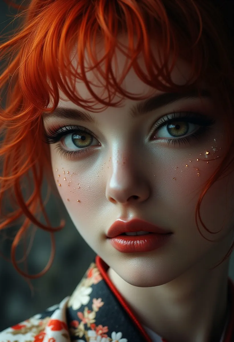 Red Hair Woman Close-Up in Kimono - AI Image Gallery | Diffus