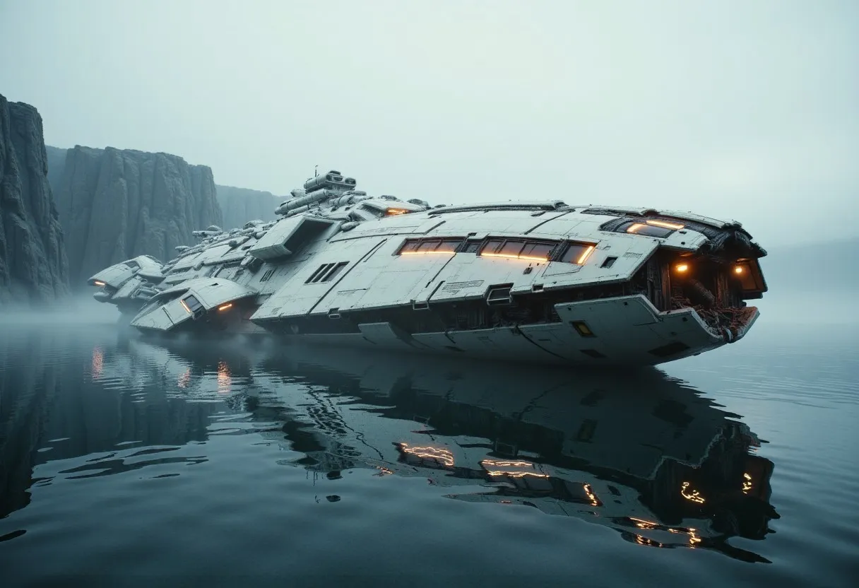 Crashed Battleship in Alien Ocean with Neon Glow - AI Image Gallery ...
