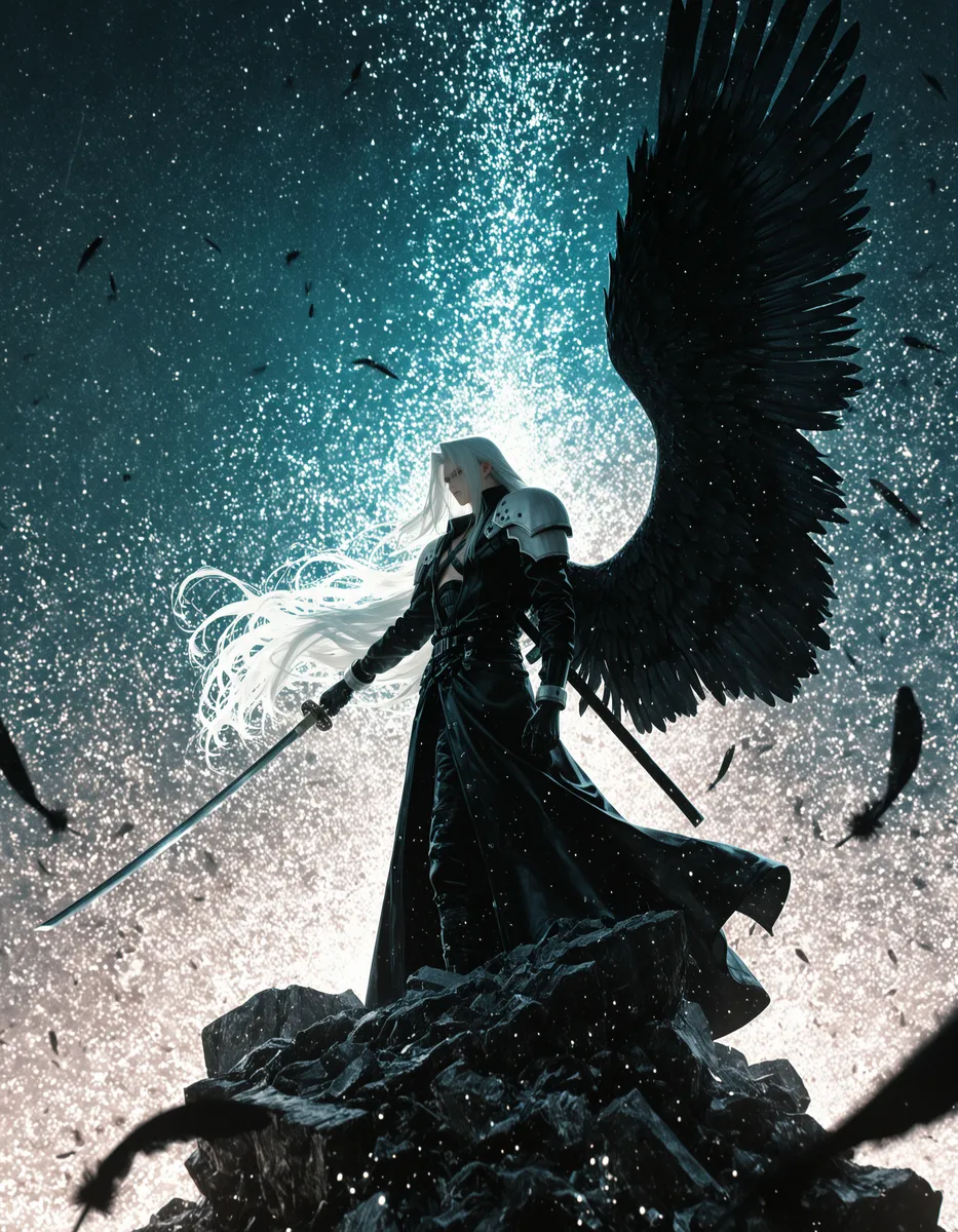 Sephiroth with Black Wing and Katana - AI Image Gallery | Diffus