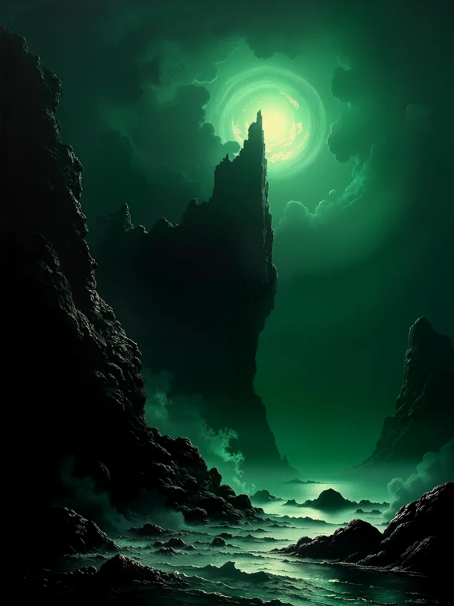 Paisagem Fantástica Surreal com Pináculo Escuro e Halo Verde - Galeria ...