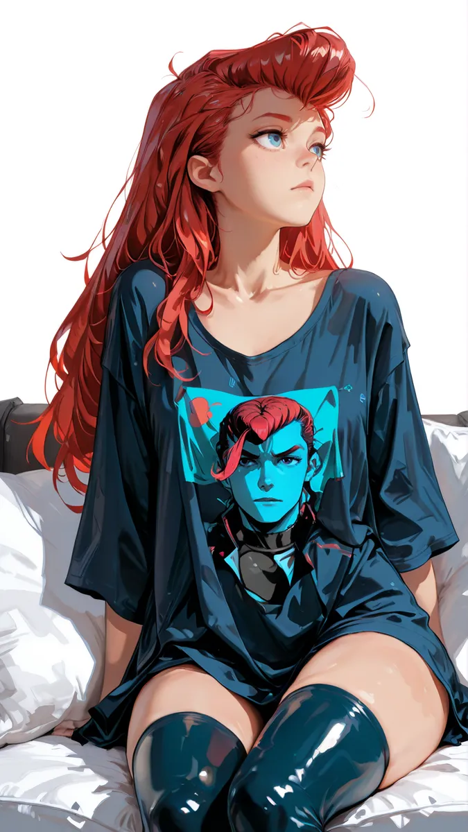 Red Hair Girl Sitting with Pompadour and Thighhighs - AI Image Gallery ...