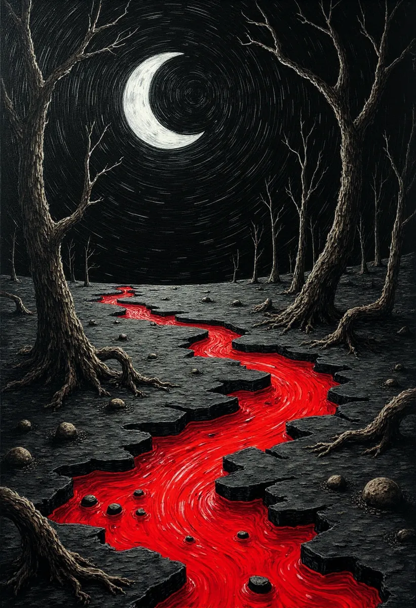 Surreal Horror Landscape with Crescent Moon - AI Image Gallery | Diffus
