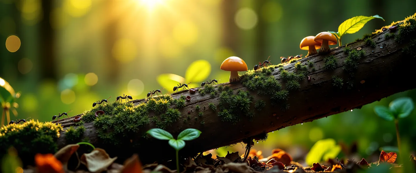 Macro Nature Photography of Fallen Tree Bridge with Ants - AI Image ...