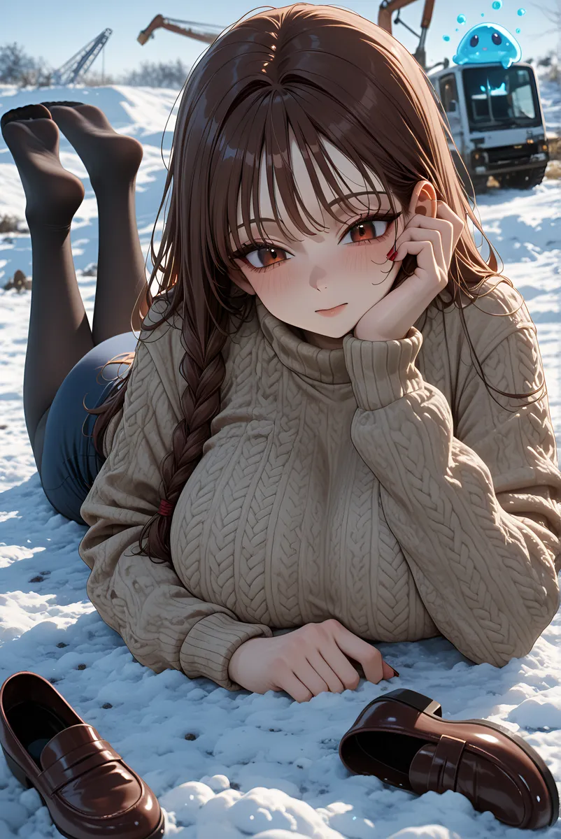 Anime Girl in Snow Wearing Cable-Knit Sweater - AI Image Gallery | Diffus