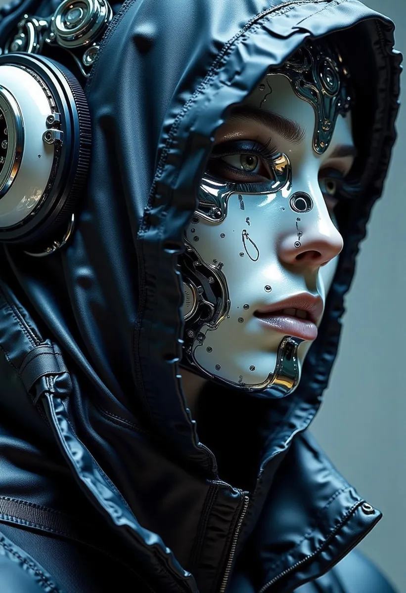 Cyberpunk Ninja Phantom with Robotic Face Close-Up - AI Image Gallery ...