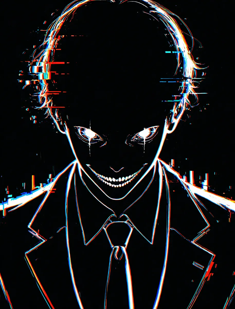 Glitch Art Boy in Suit with Scary Smile - AI Image Gallery | Diffus