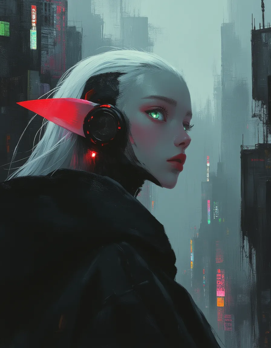 Cyberpunk Elf Girl with Robotic Body in Neon City - AI Image Gallery | Diffus