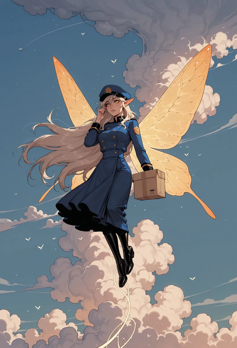 Fairy Postman in Blue Uniform Flying with Package - AI Image Gallery ...