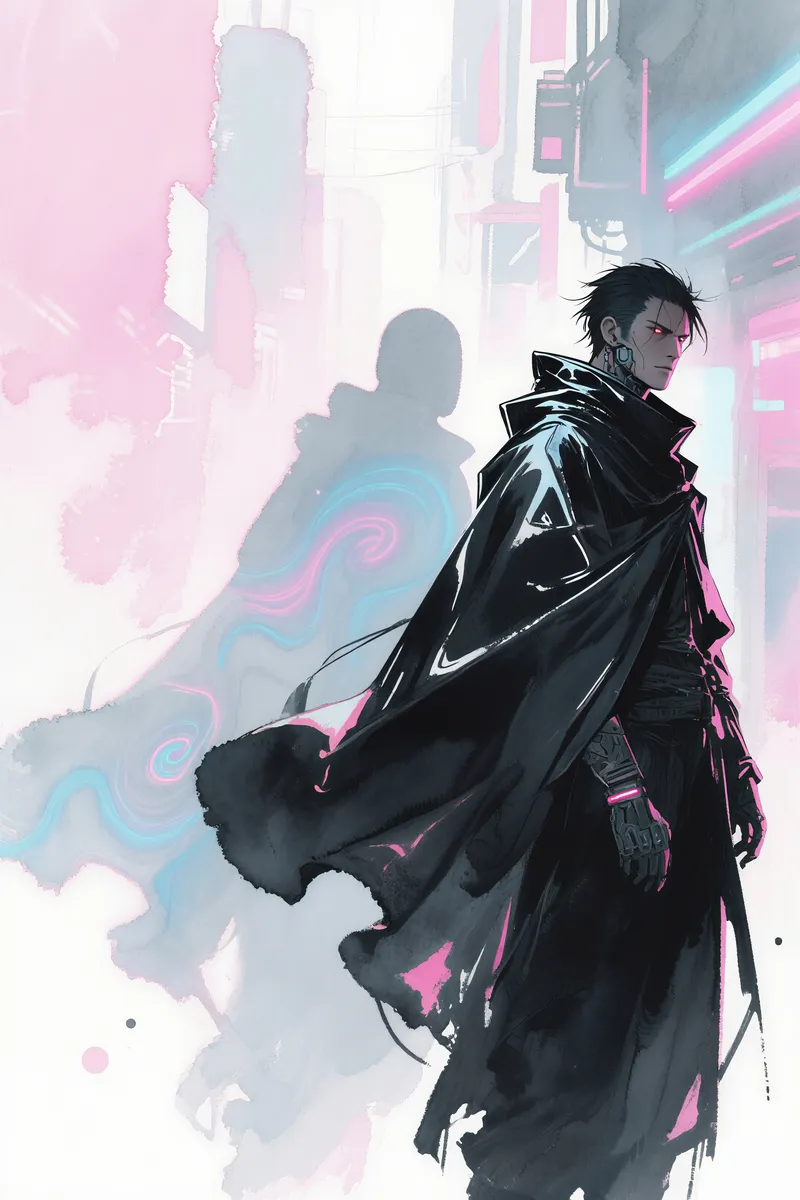 Cyberpunk Ronin in Shadowy Neon City - AI Image Gallery | Diffus