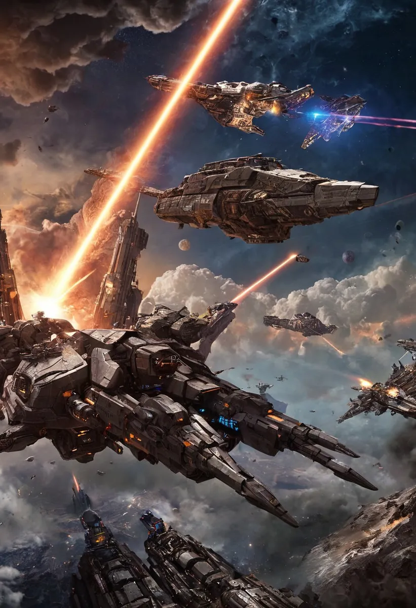 Space Battle with Mechs and Flying Ships - AI Image Gallery | Diffus