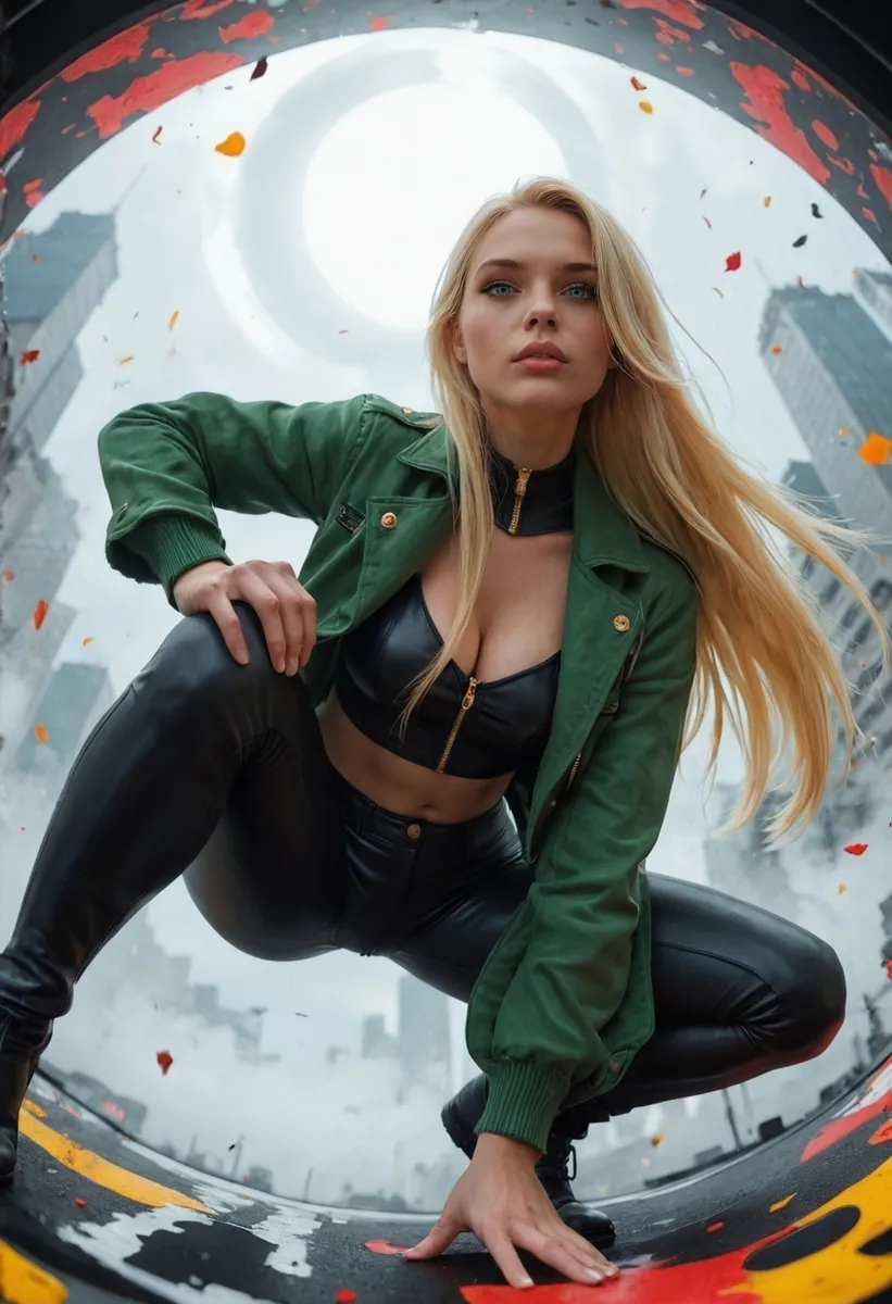 Woman in Green Jacket and Leather Pants - AI Image Gallery | Diffus
