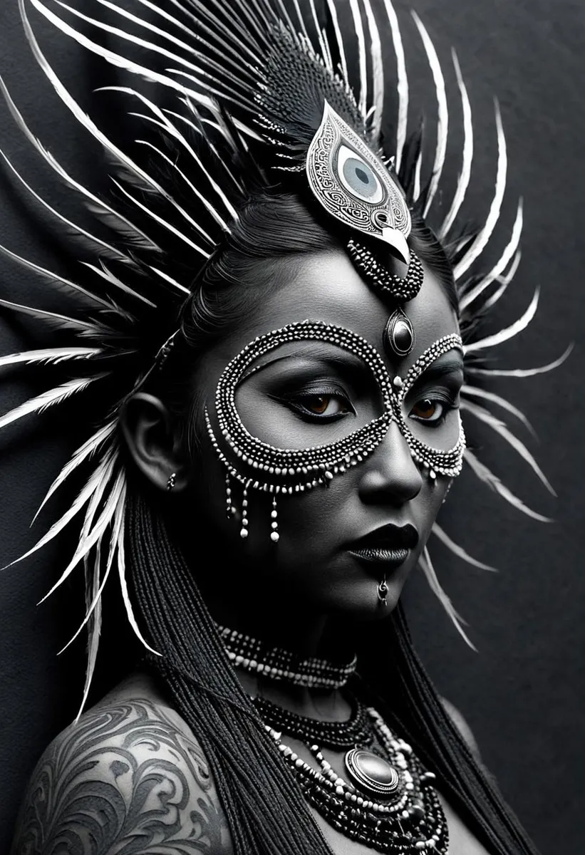 Tribal Portrait with Feathers and Beadwork - AI Image Gallery | Diffus