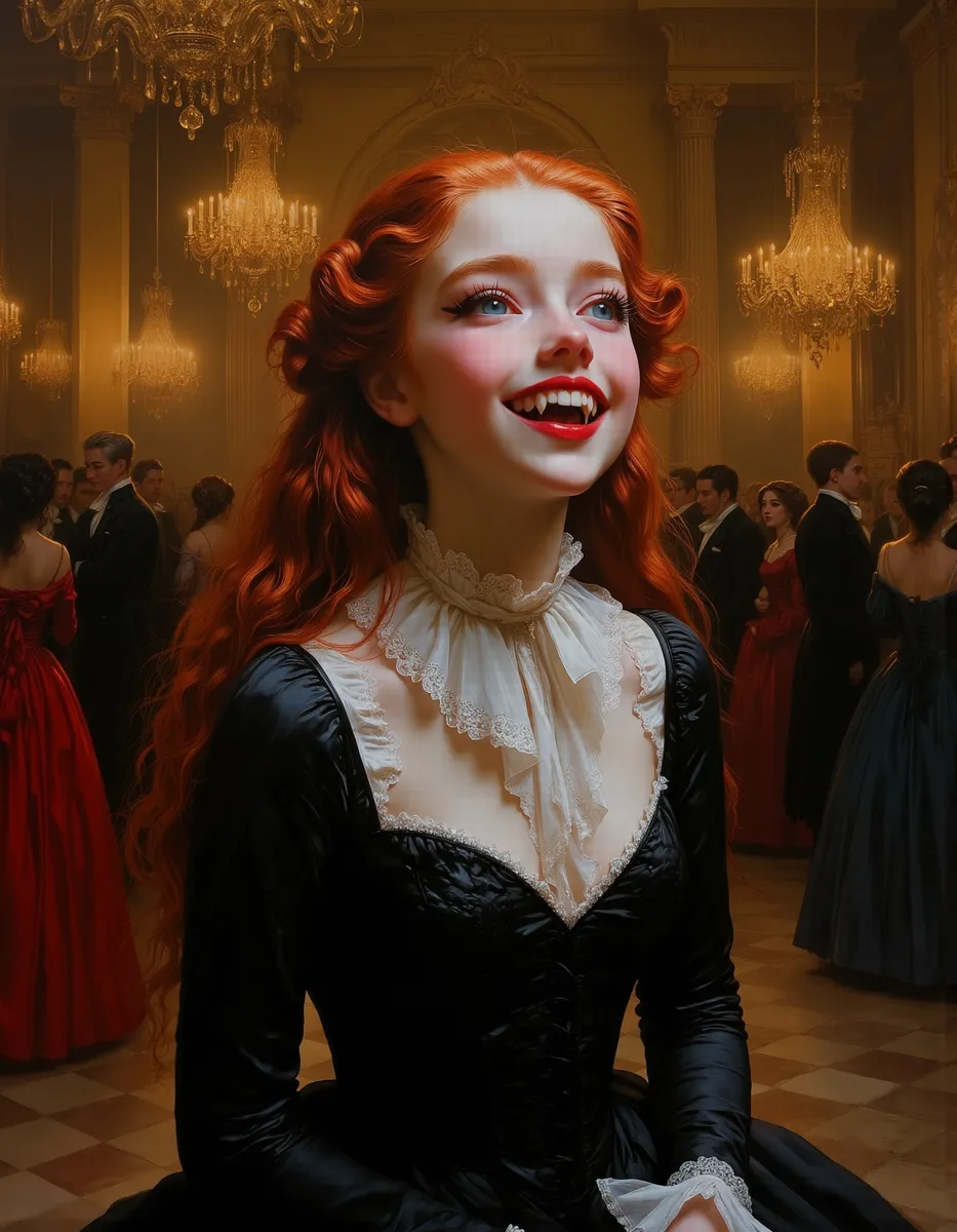 Victorian Vampire Girl in Grand Ballroom - AI Image Gallery | Diffus