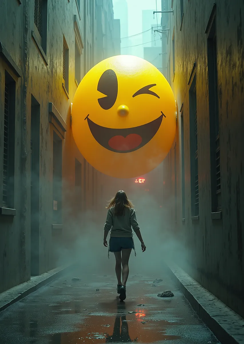 Surreal Hyperrealism: Giant Glowing Pac-Man Chasing Woman - AI Image ...
