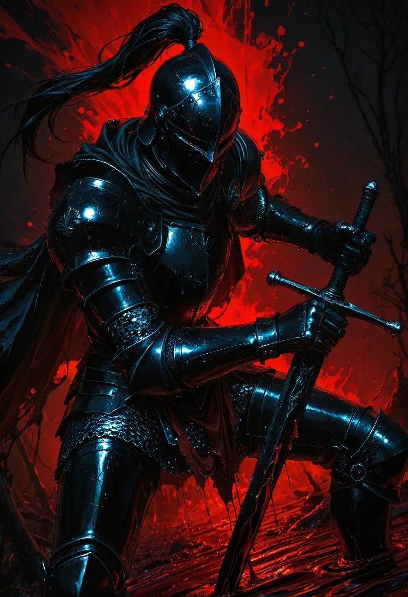 Black Knight in Dark Medieval Fantasy Swamp - AI Image Gallery | Diffus