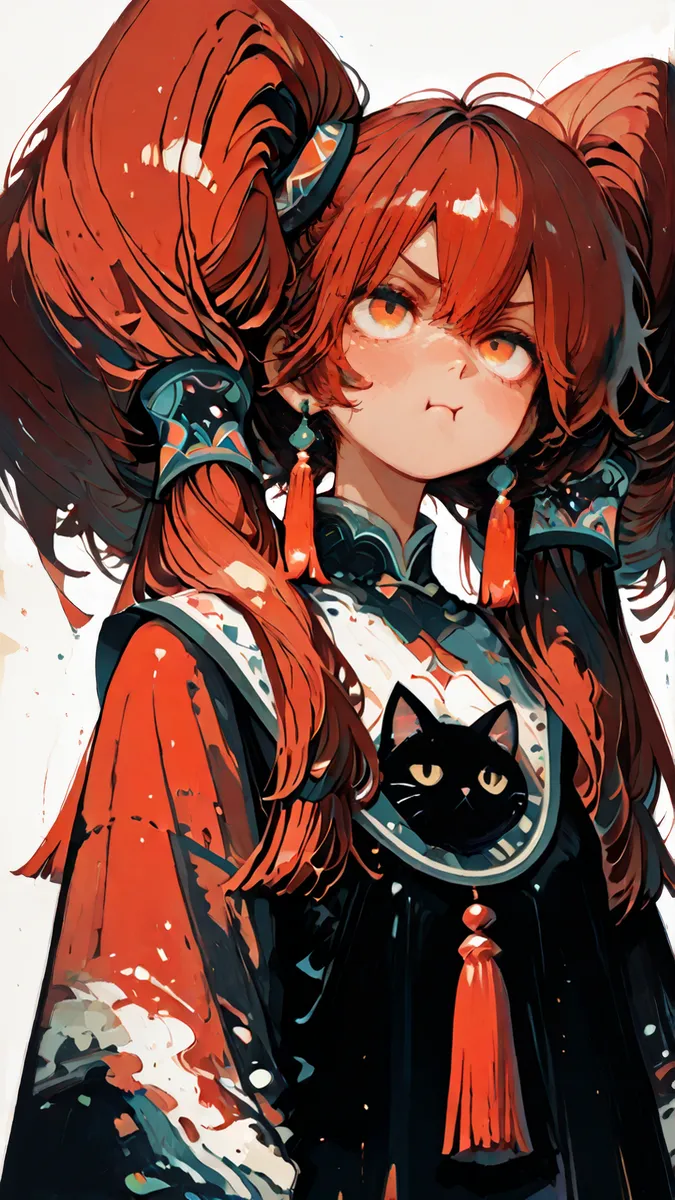 Taru with Red Hair and Cat Print - AI Image Gallery | Diffus