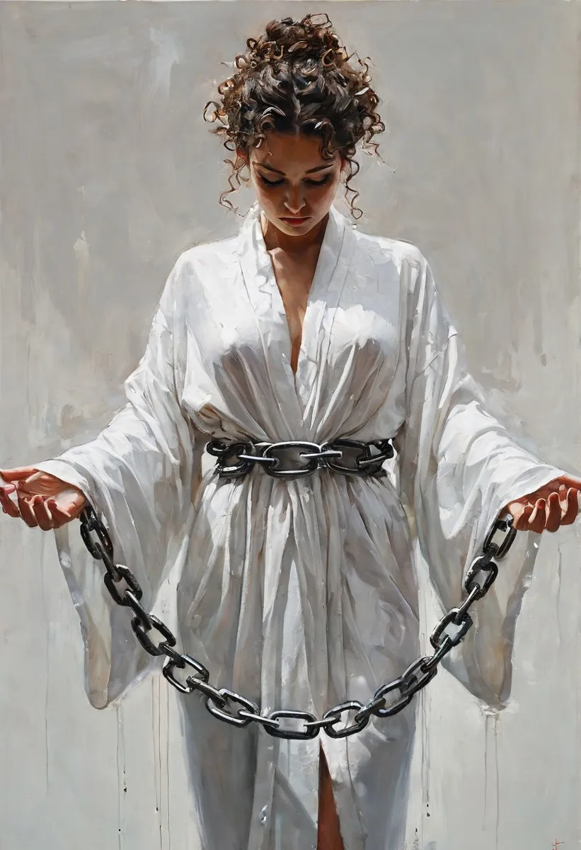 Girl in White Robe with Chains, Hyper Realistic - AI Image Gallery | Diffus