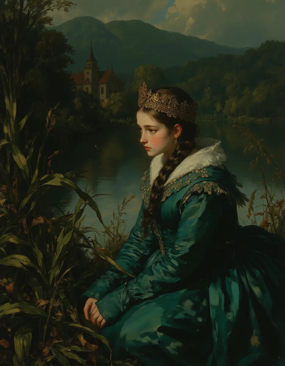 Slavic Princess by Water in Rembrandt Oil Painting - AI Image Gallery ...