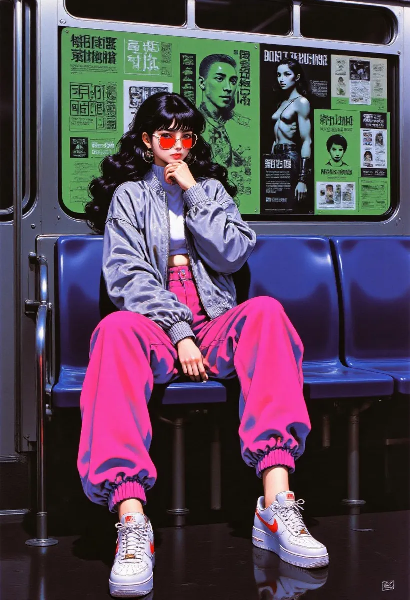 Anime Girl in Subway with Neon 1980s Style - AI Image Gallery | Diffus