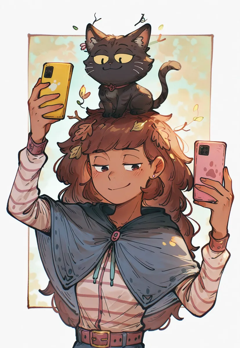 Cat on Head Selfie with Striped Shirt - AI Image Gallery | Diffus